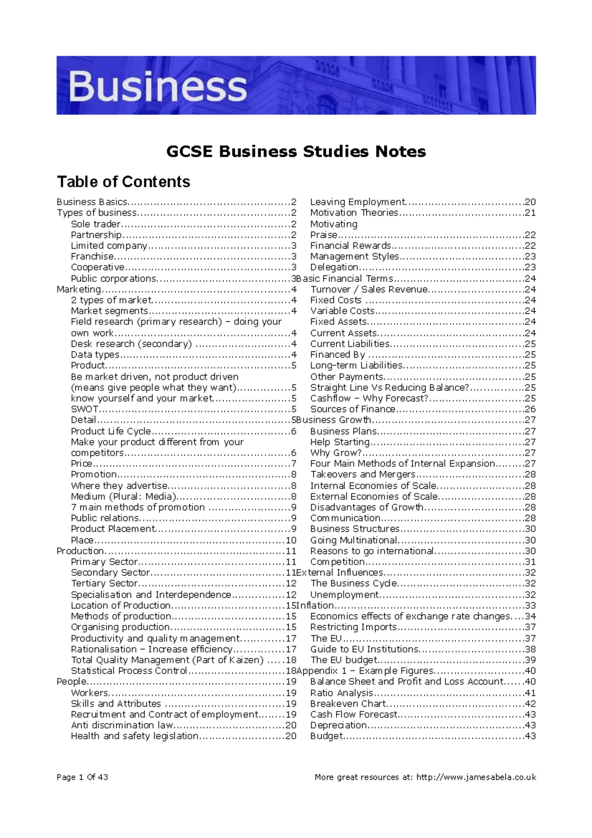Business Template - Notes - GCSE Business Studies Notes Business - Studocu