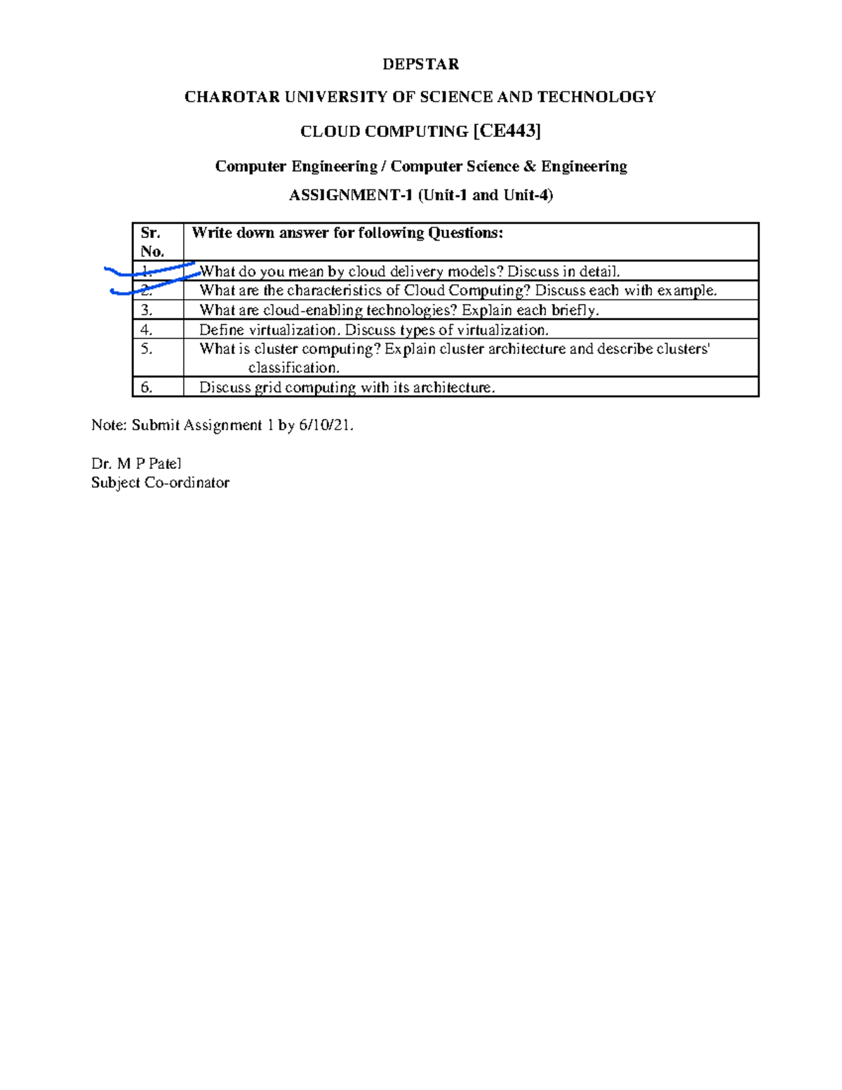 Assignment 1 Cloud Computing Depstar Charotar University Of Science And Technology Cloud