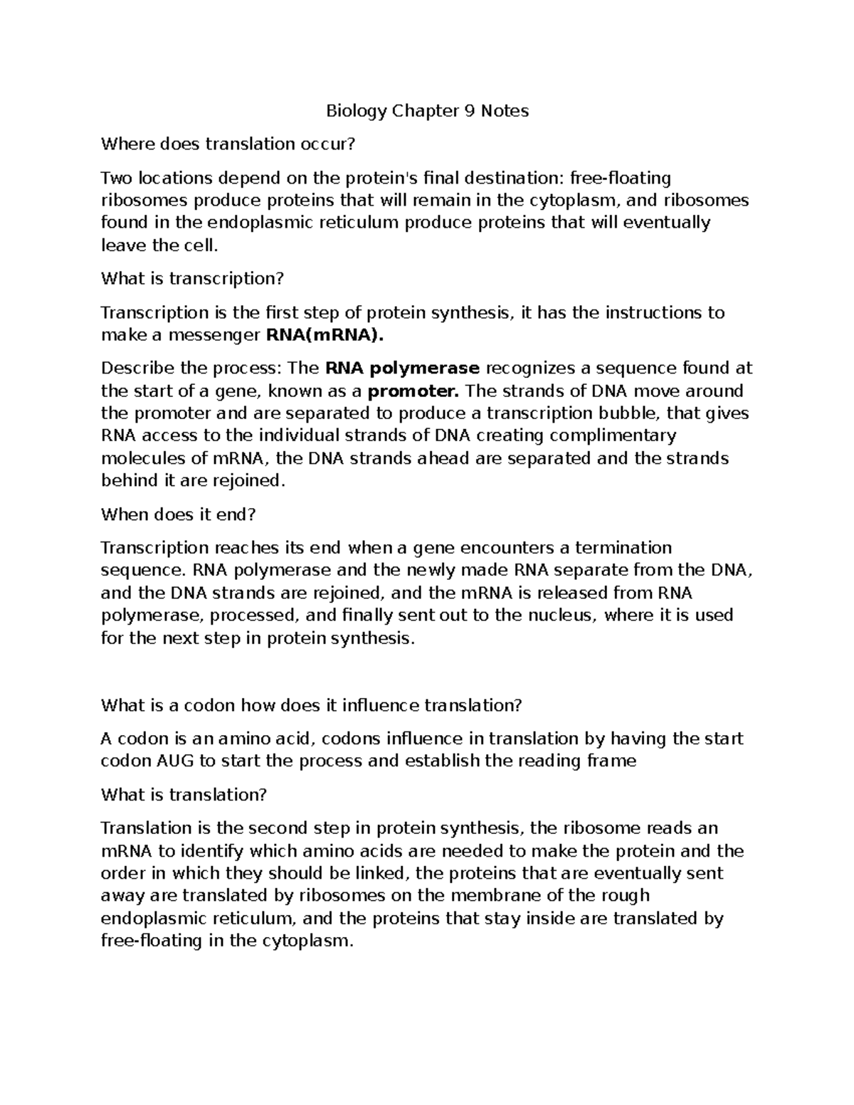 Biology Chapter 9 Notes - Biology Chapter 9 Notes Where does ...