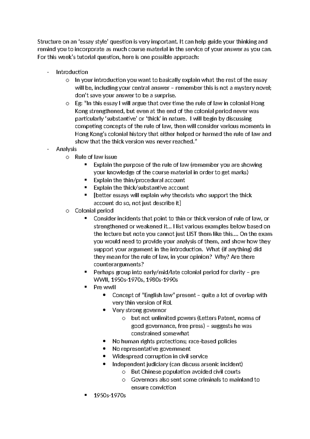 Week 2 tutorial example answer structure - Structure on an ‘essay style ...