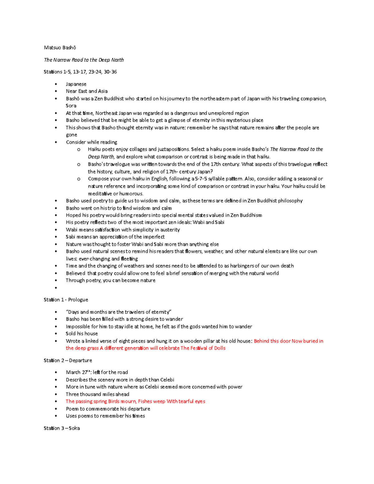 Unit 3 Matsuo Basho (The Narrow Road) - ENGL 2111 - Studocu
