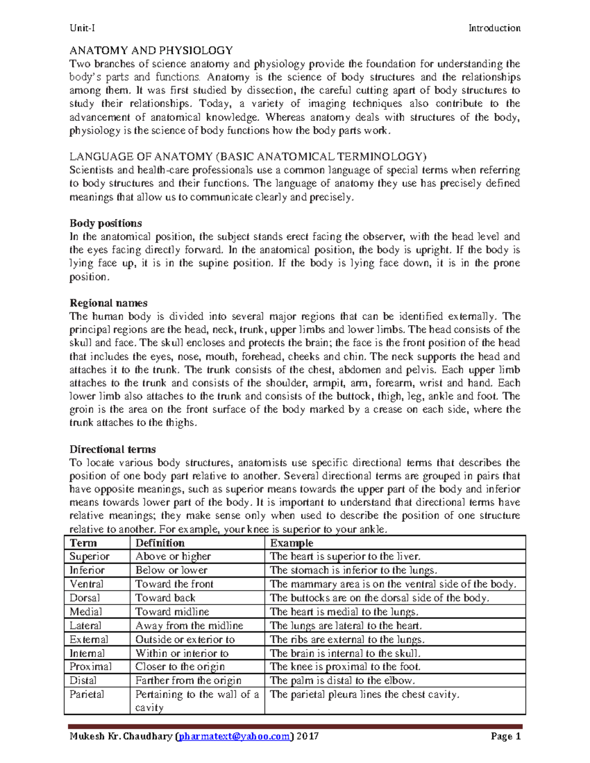 Unit-01 - Related to Pharmacy - ANATOMY AND PHYSIOLOGY Two branches of ...