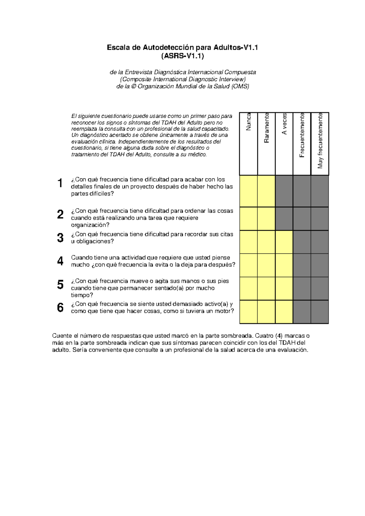 Autoevaluacion TDAH Adultos - Escala de Autodetección para Adultos-V1 ...