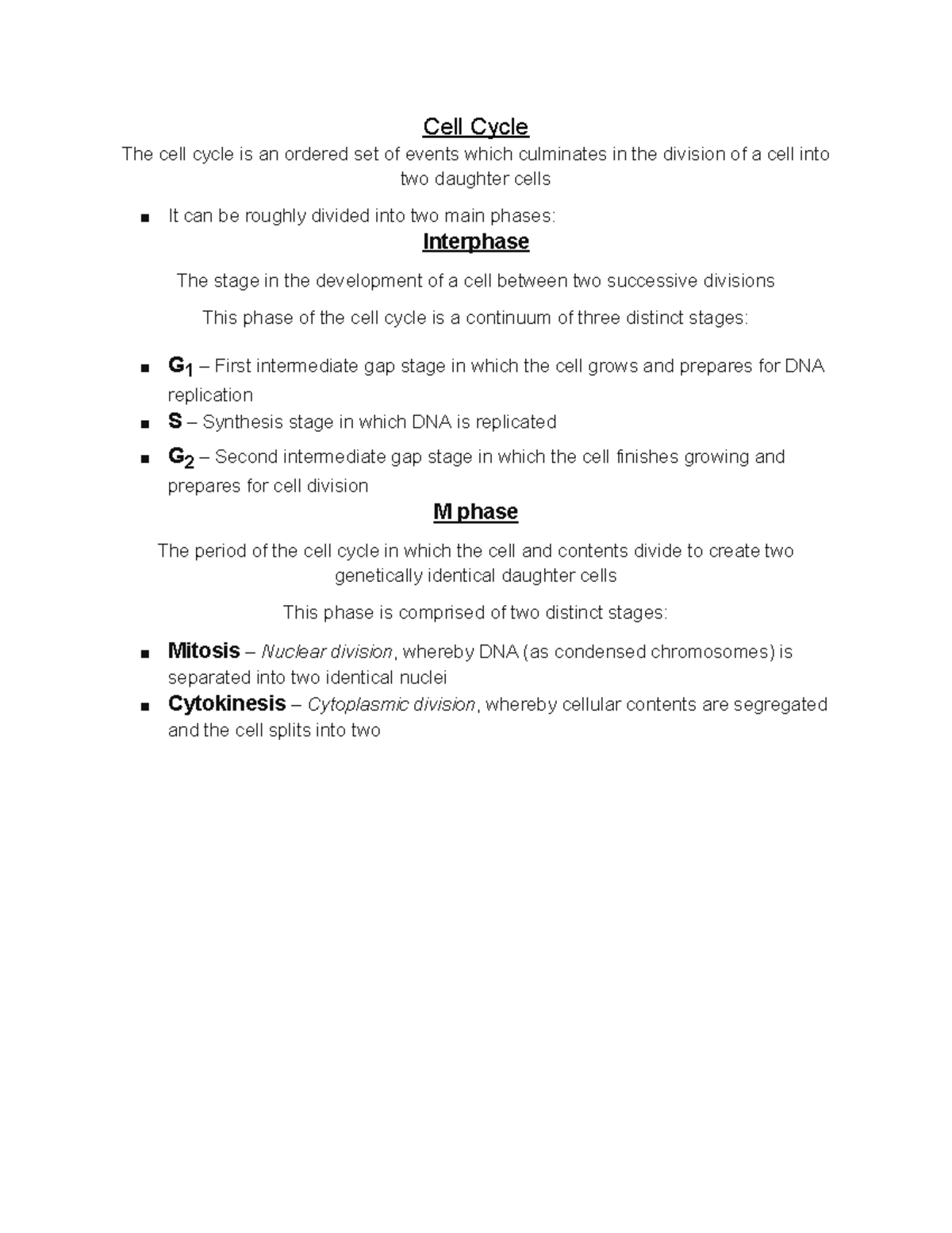 Cell Biology: Cell Division - Cell Cycle - Cell Cycle The cell cycle is ...