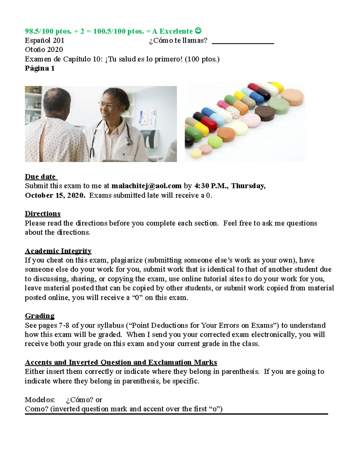 (GRADED) Examen 2 - ¡Tu salud es lo primero! - 98/100 ptos. + 2 = 100/ ...