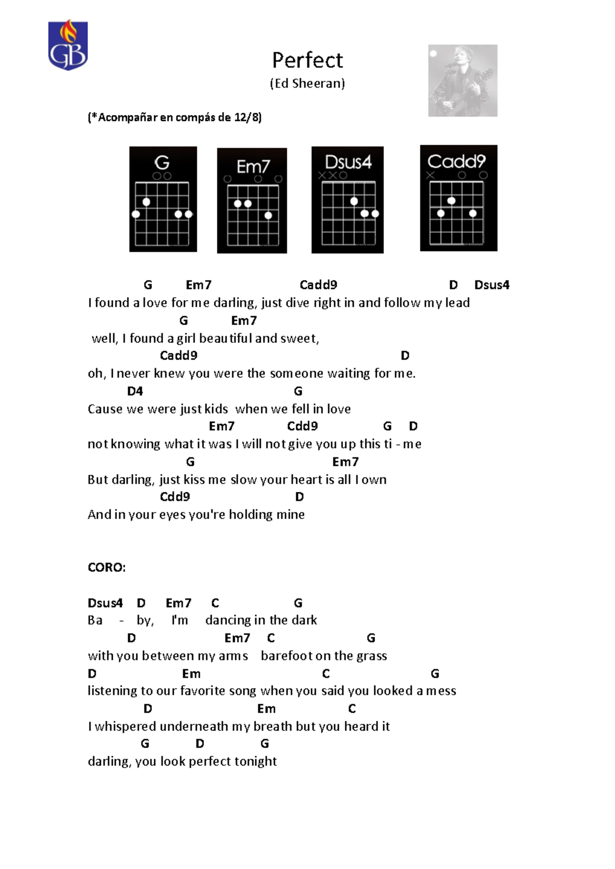 Perfect - Letra Y Acordes - Perfect (Ed Sheeran) (*Acompañar en compás ...