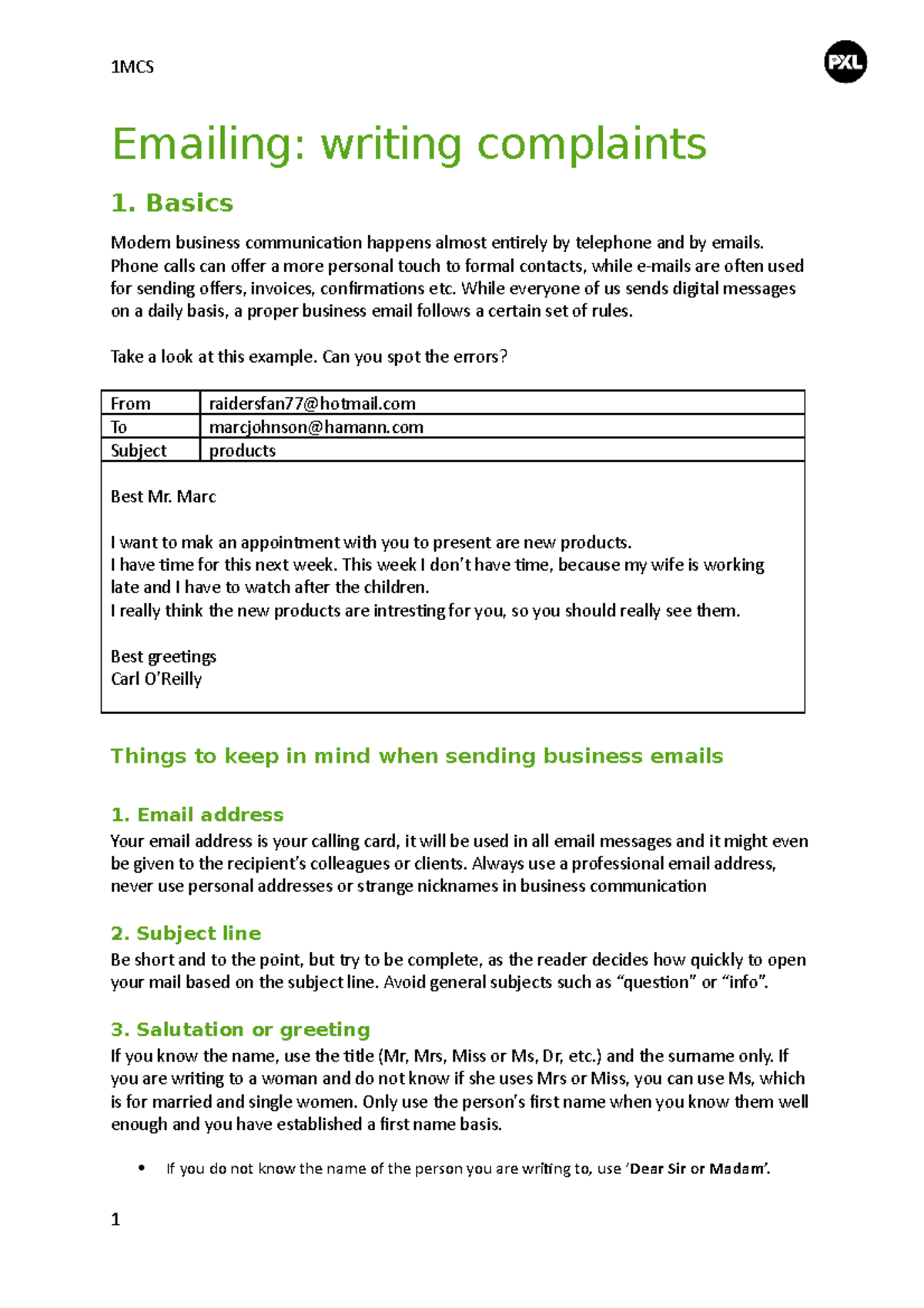 5 Mail basics writing complaints ST - Emailing: writing complaints 1 ...