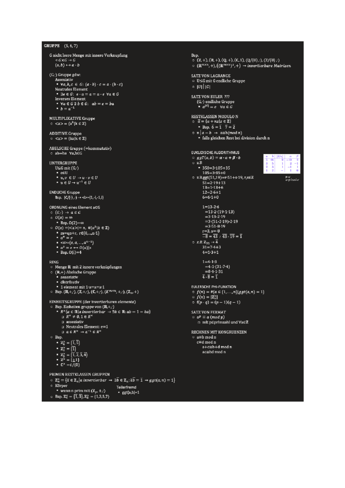 Doc3 Hauptkonzepte Und Formeln Lineare Algebra Für Informatik