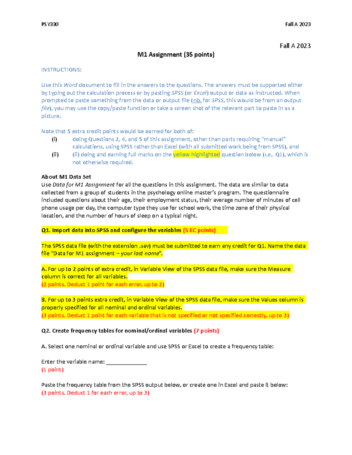 M1Assignment-Fall A 2023 - Fall A 2023 M1 Assignment (35 points) INSTRUCTIONS: Use this Word ...