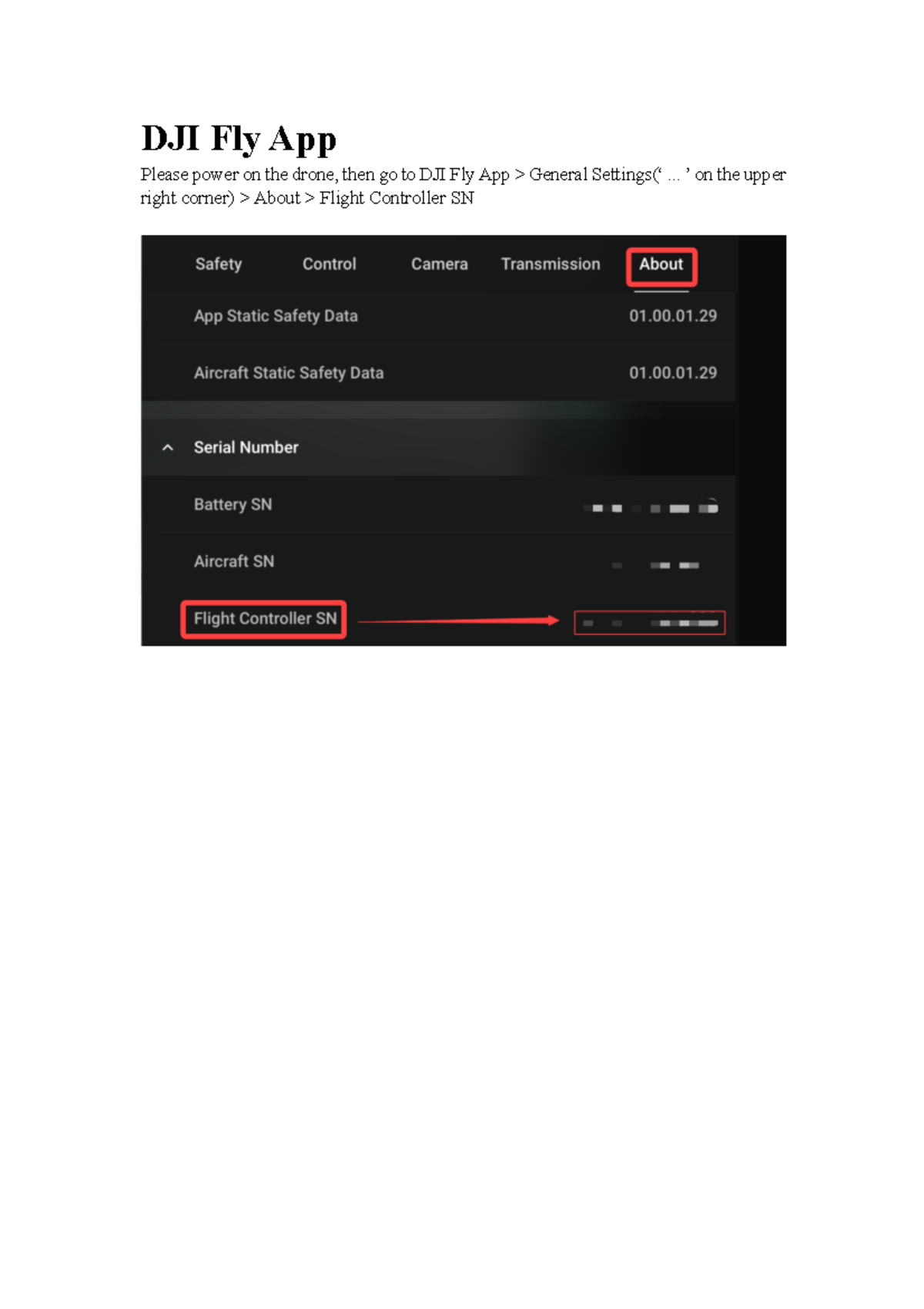 How to find the flight controller serial number - DJI Fly App Please ...