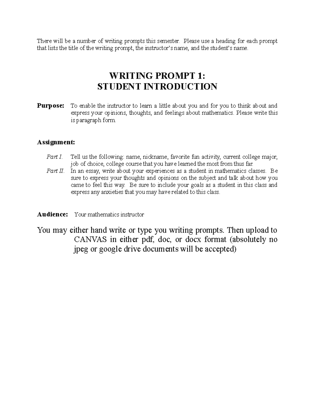 Writing Prompt 1 - There will be a number of writing prompts this ...