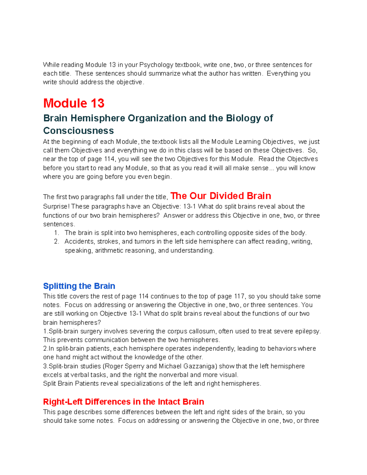 Module 13 Notes - While reading Module 13 in your Psychology textbook ...