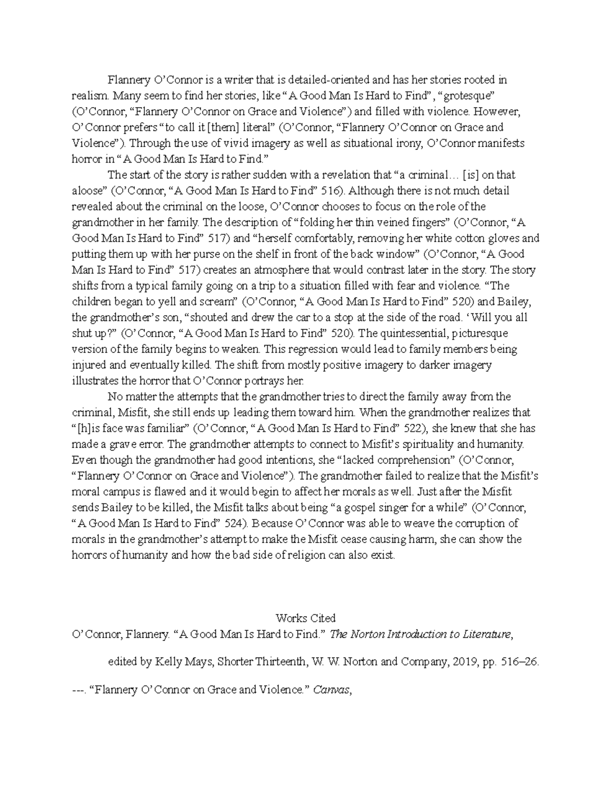 Module 5 Discussion Post - Flannery O’Connor is a writer that is ...