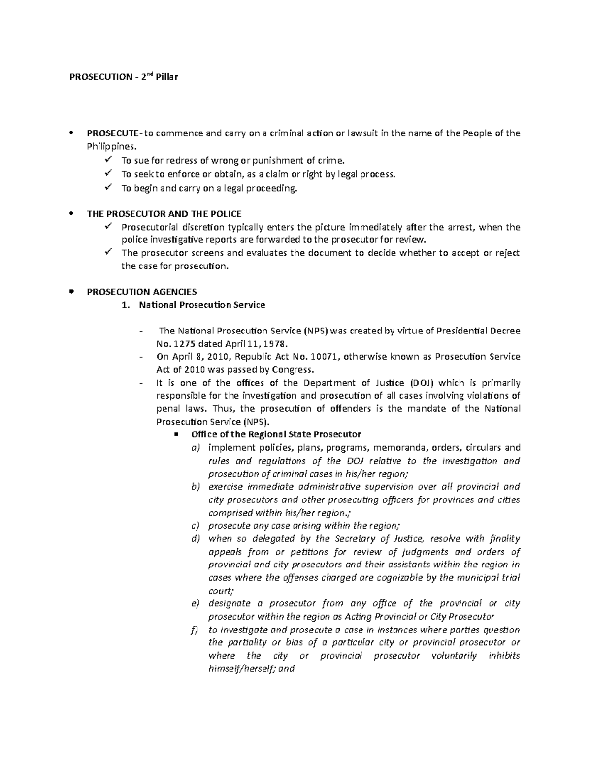 Lecture 5 -CLJ 1 - prosecution pillar - PROSECUTION - 2nd Pillar ...