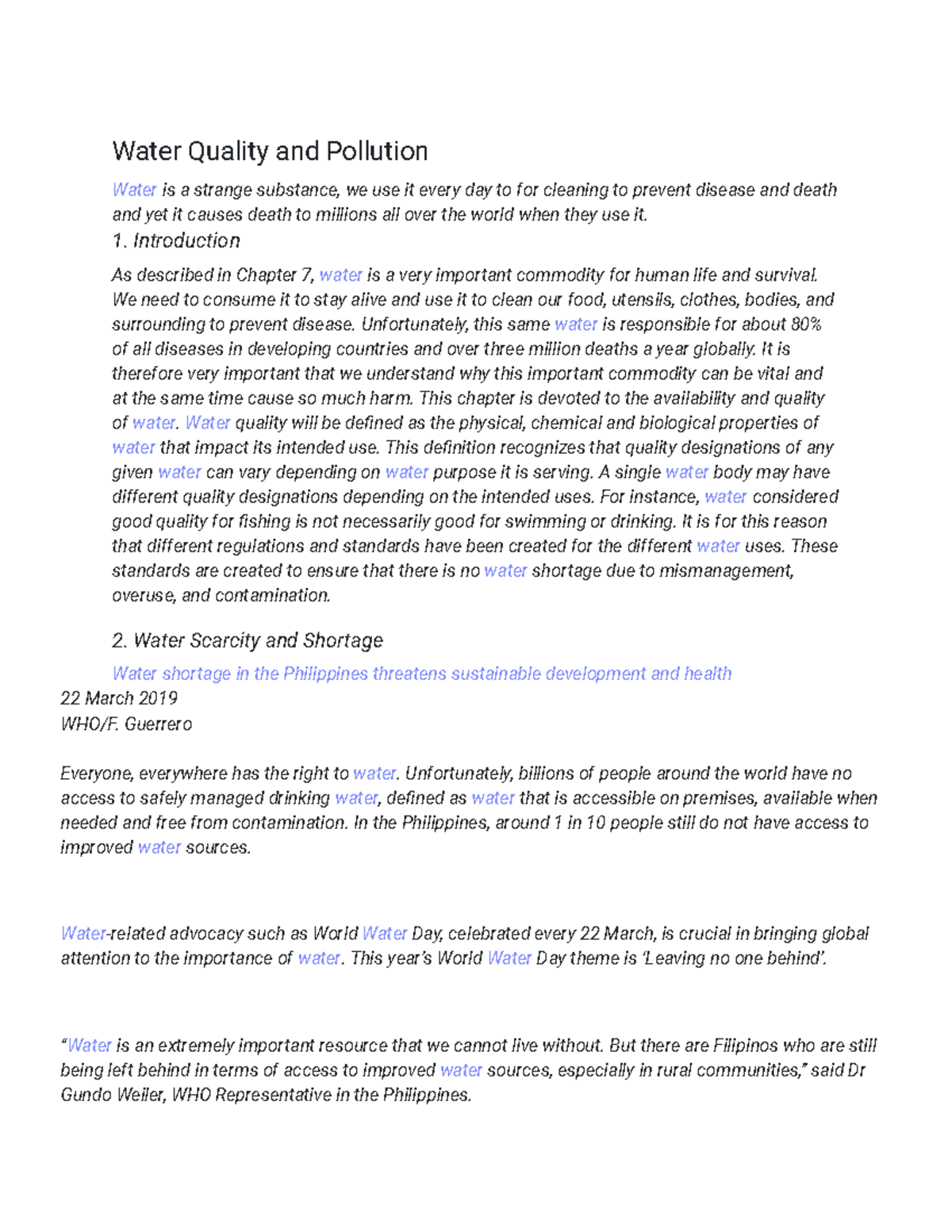 ES Finals 4- Water Quality and Pollution - Water Quality and Pollution ...