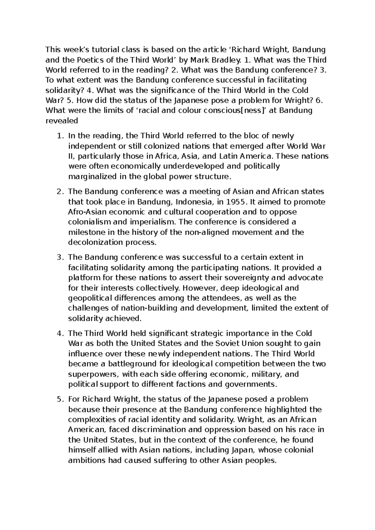 Ges 110 weeek 12 tutorial - This week’s tutorial class is based on the article ‘Richard Wright ...