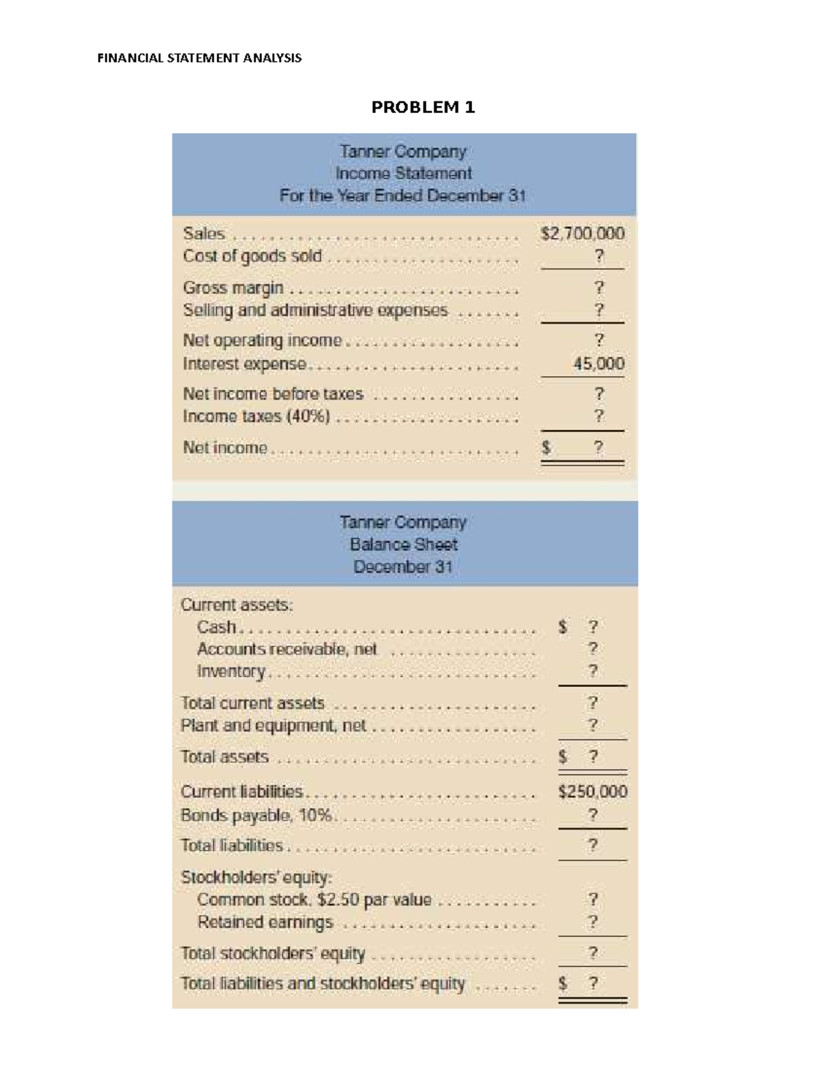 Financial Statement Analysis Activity #1 - FINANCIAL STATEMENT ANALYSIS ...
