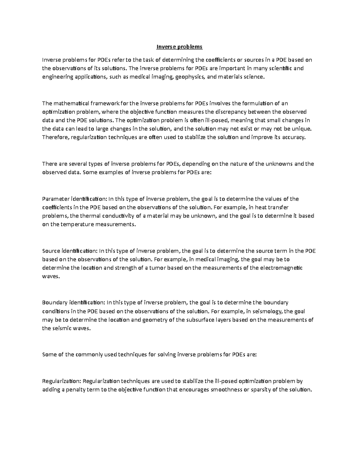 Inverse problems - Inverse problems Inverse problems for PDEs refer to ...