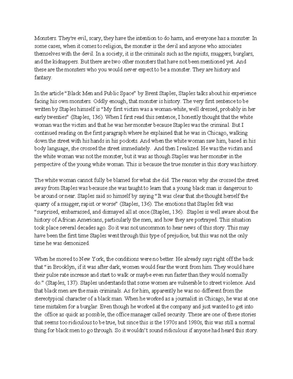 English essay #3 - Grade: A - Monsters. evil, scary, they have the ...