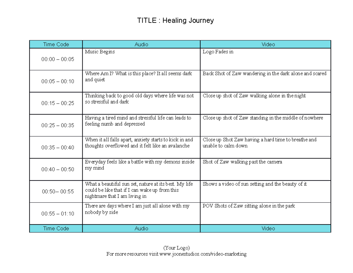 Video-Script-Format-Template - Time Code Audio Video 00:00 – 00: Music ...