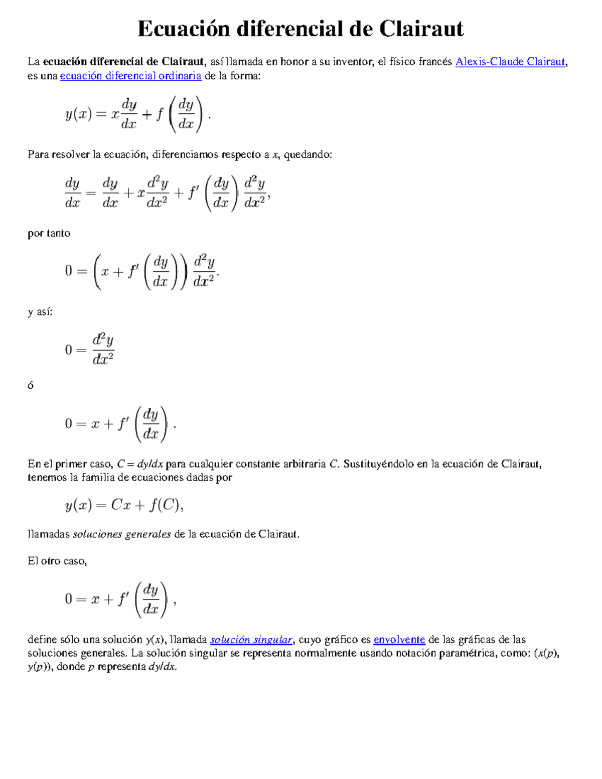 Ecuaciones de clairaut - Ecuación diferencial de Clairaut La ecuación ...