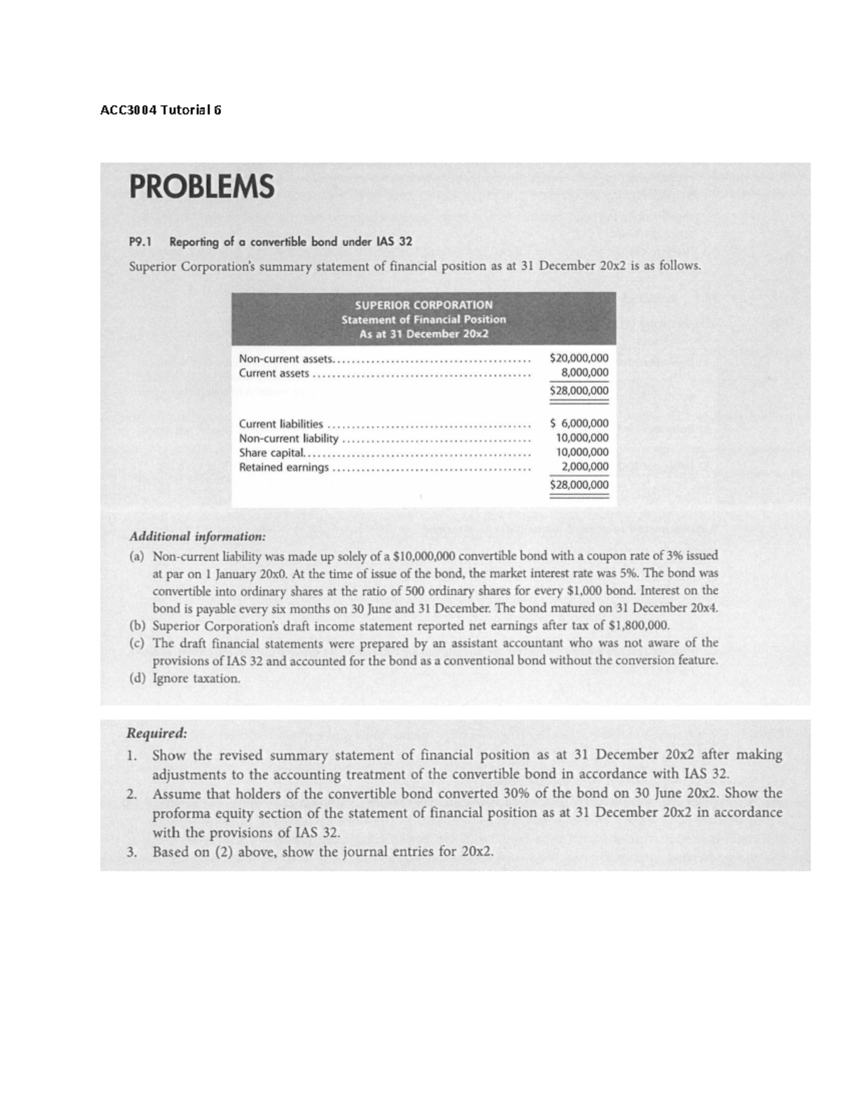 ACC3004 Questions for Tutorial 6 - ACC3004 - ACC3004 Tutorial - Studocu