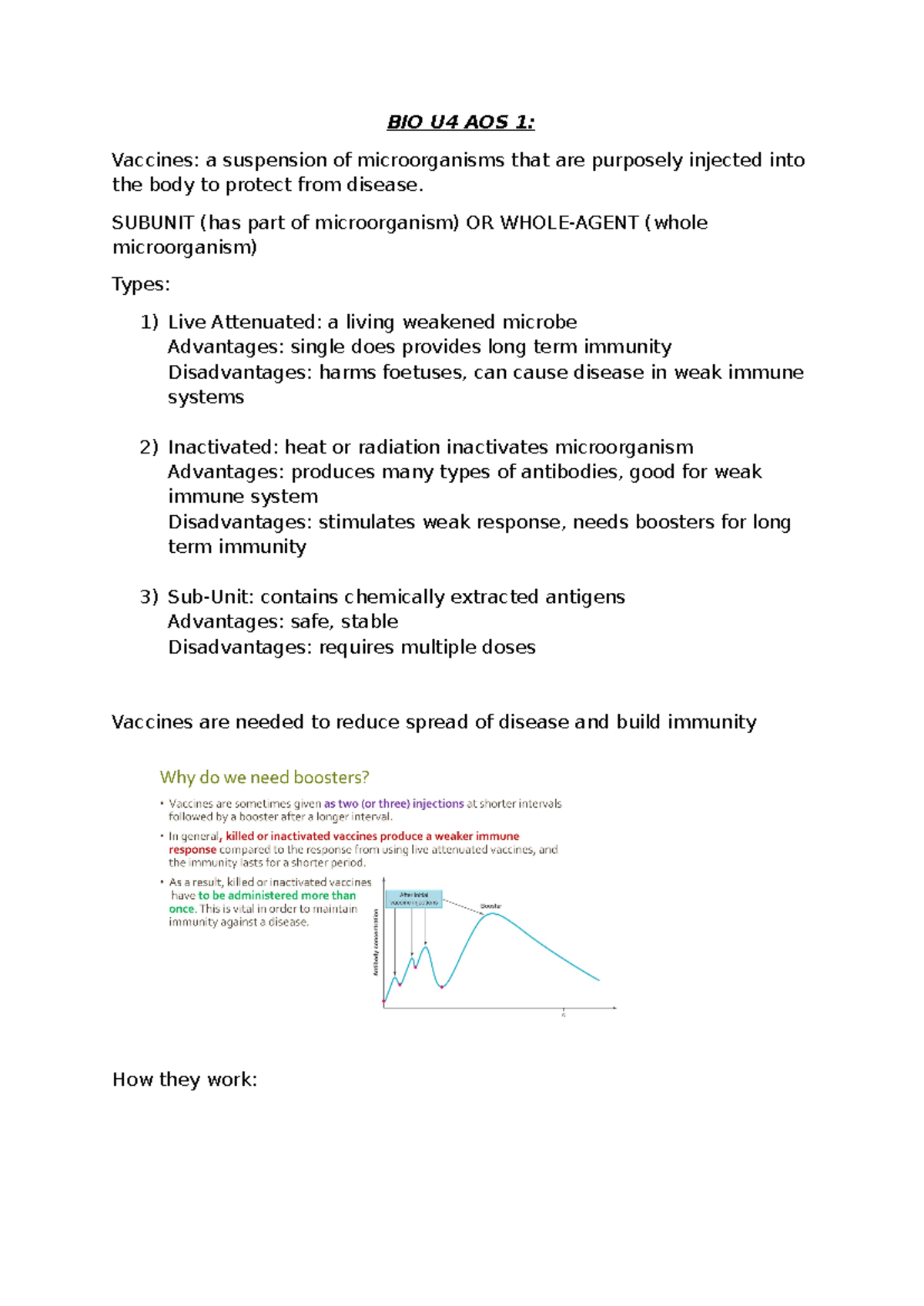 U4 AOS1 - Unit 4 AOS 1 summary sheet - BIO U4 AOS 1: Vaccines: a ...