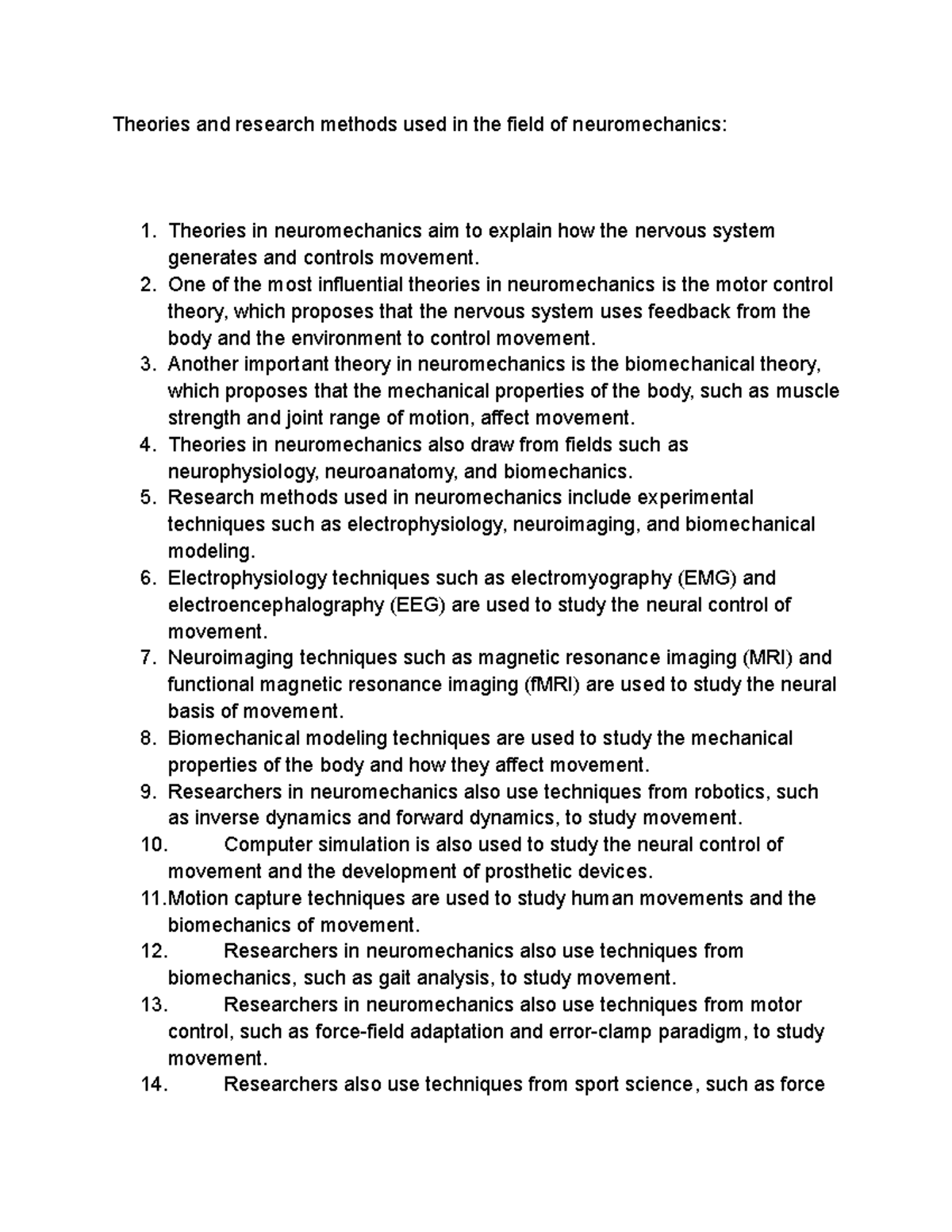 Theories and research methods used in the field of neuromechanics - One ...