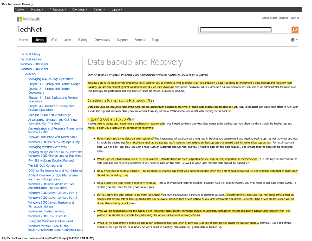 MSData Backup Rec - Summary Database Management Systems - Data Backup ...