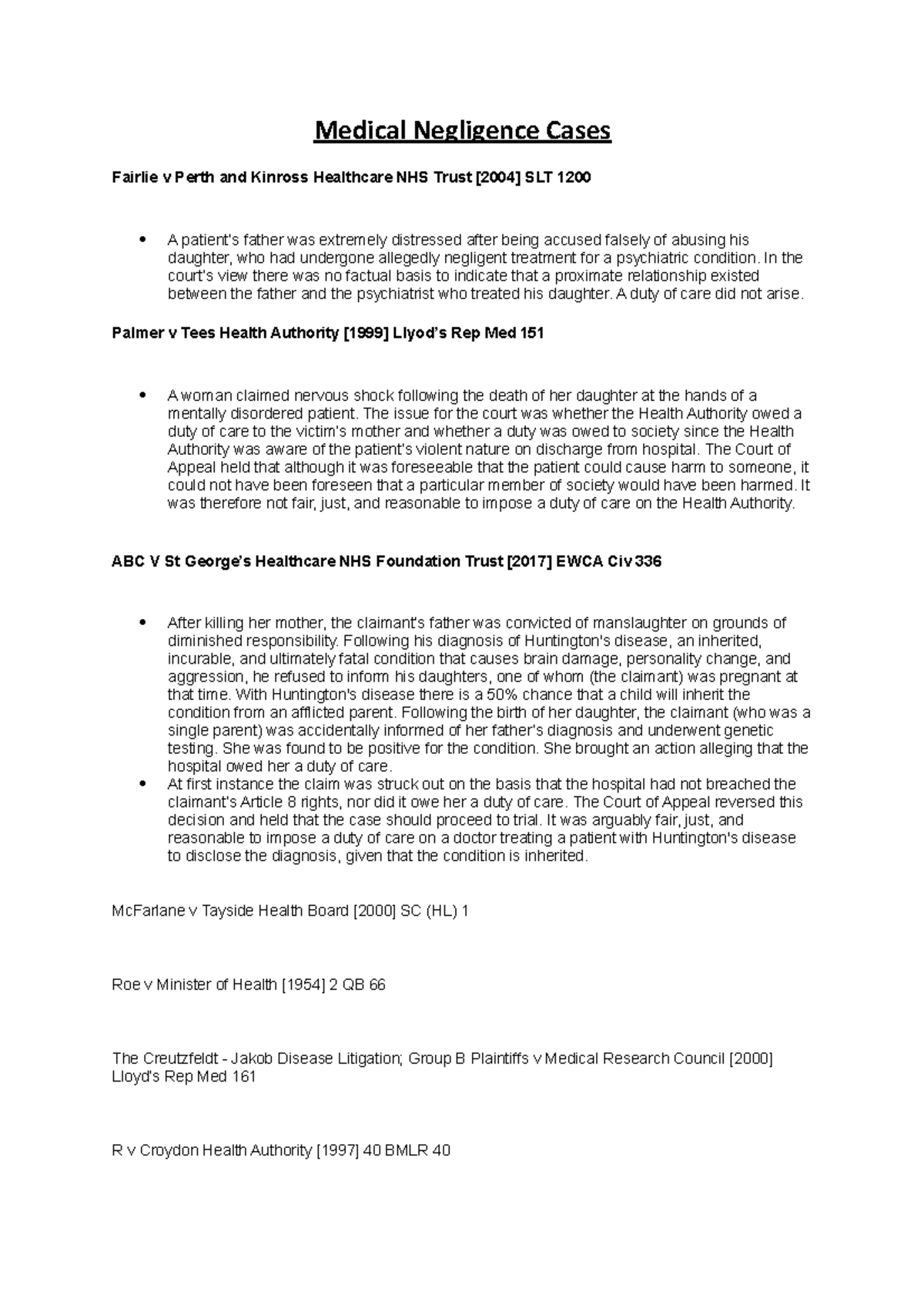 Medical Negligence Cases - Medical Negligence Cases Fairlie v Perth and ...