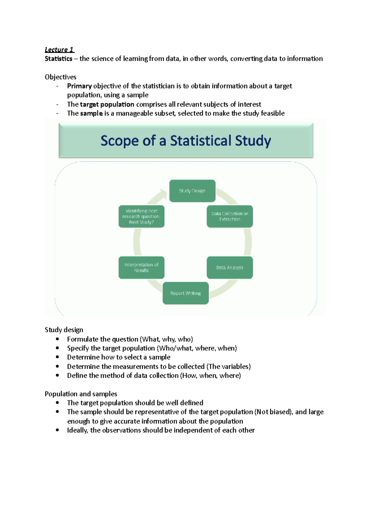 Stats 1250 - Notes - Lecture 1 Statistics – the science of learning ...