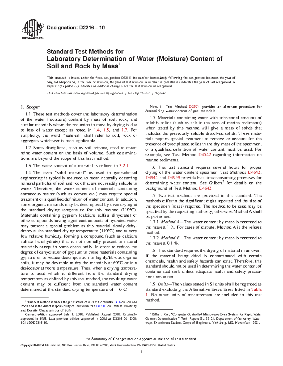 1.1. Moisture test - Designation: D2216 − 10 Standard Test Methods for ...