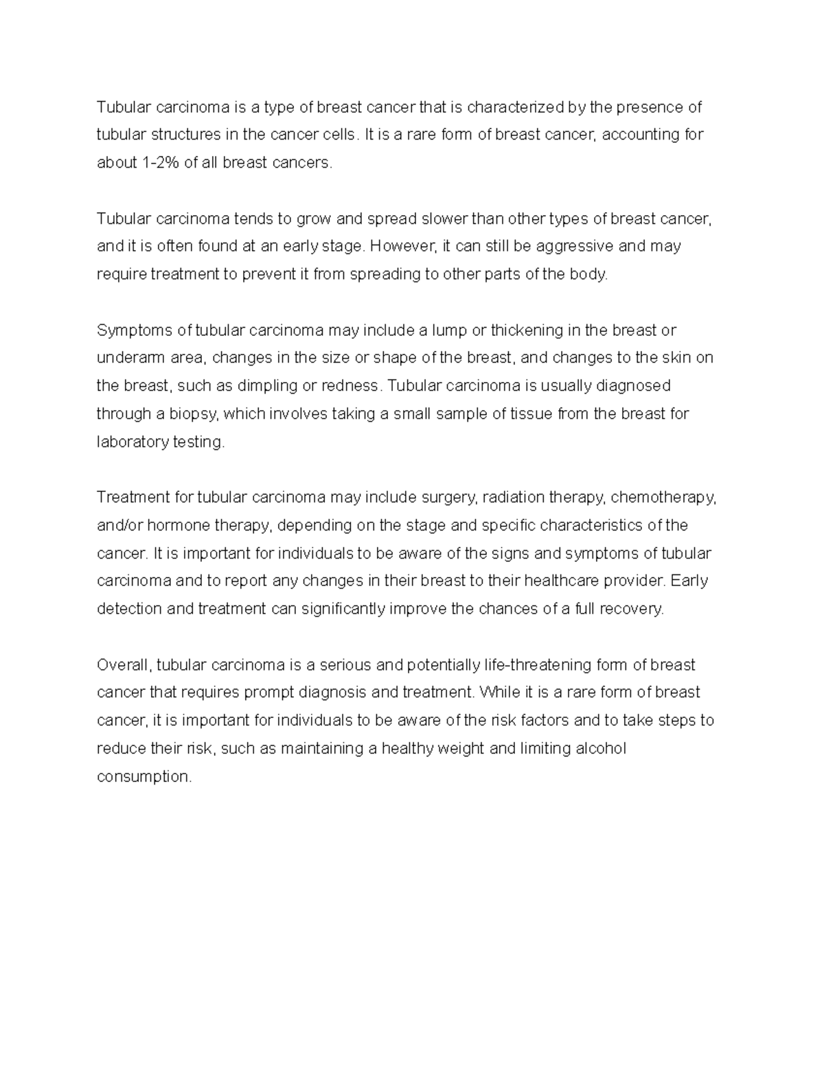 Tubular carcinoma essay - Tubular carcinoma is a type of breast cancer ...