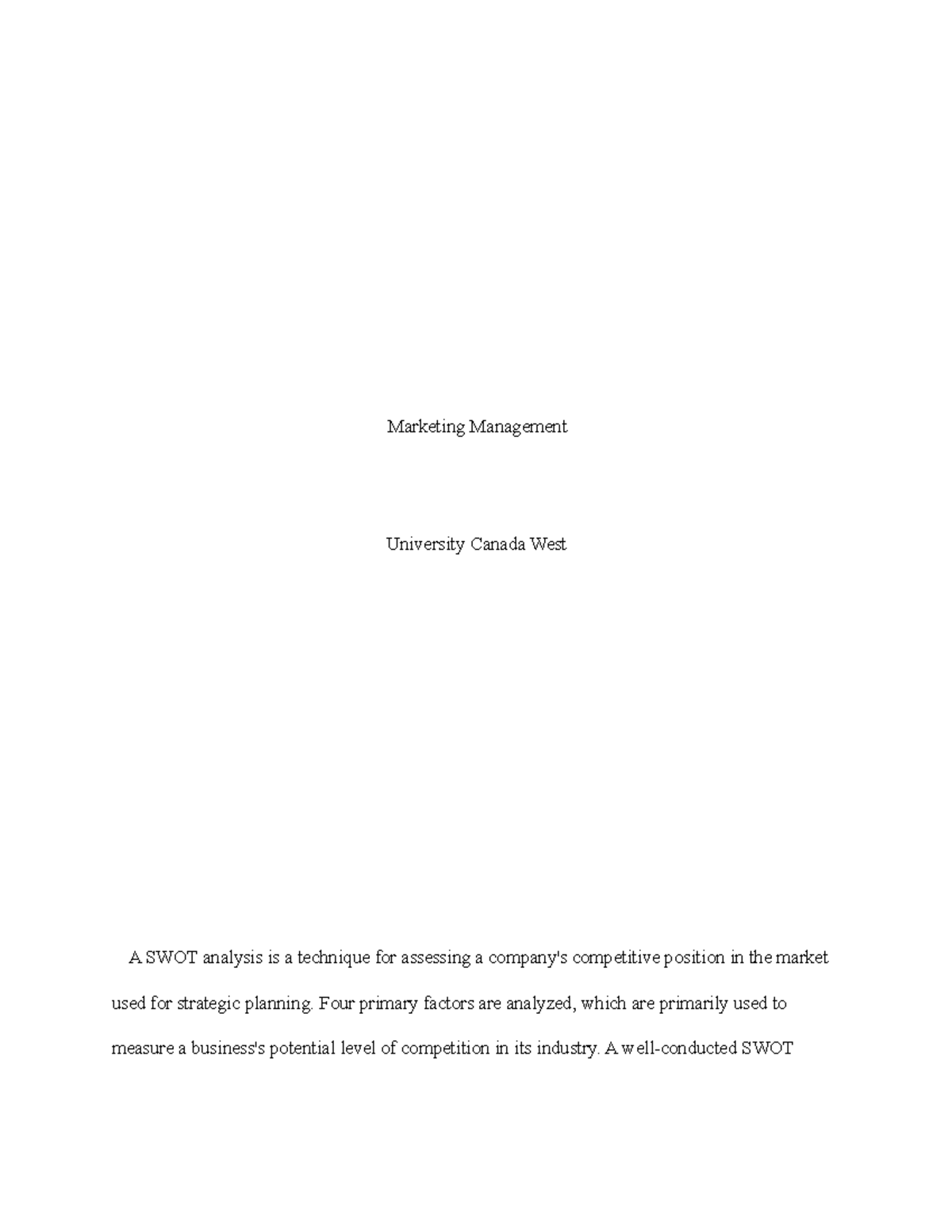 SWOT UCW - UCW SWOT ANALYSIS - Marketing Management University Canada ...