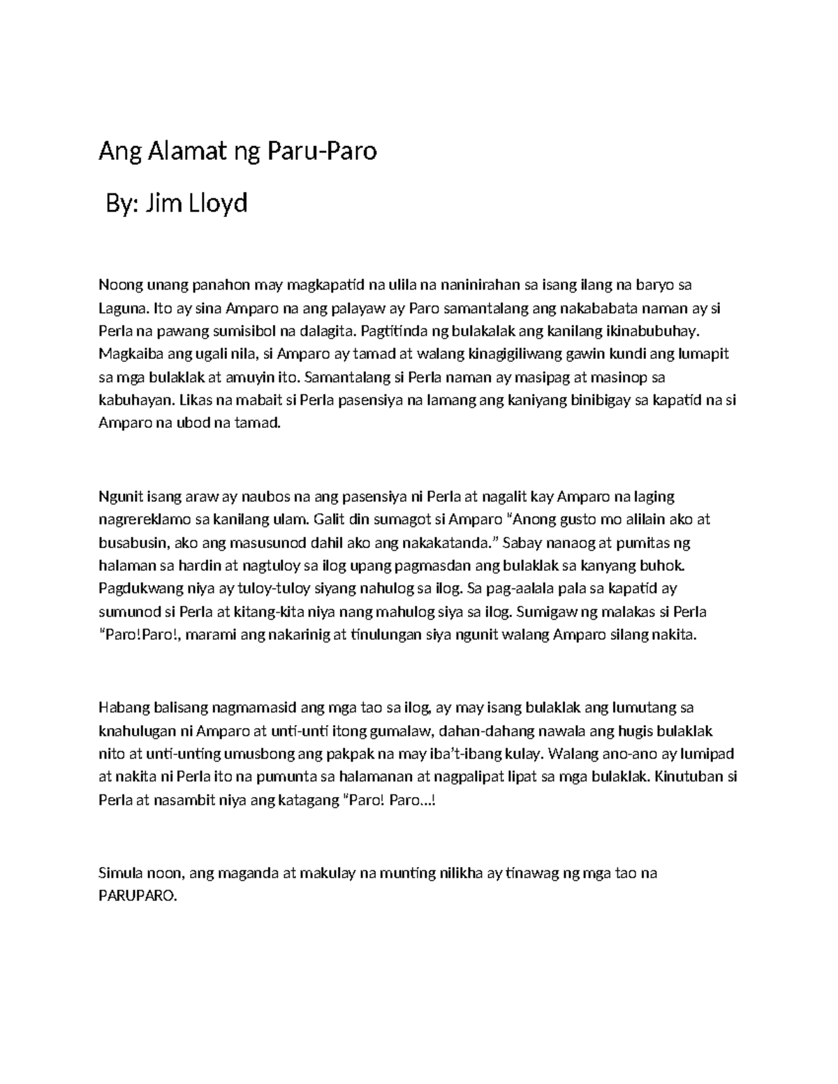 Ang Alamat ng paro paro - requirementts - Ang Alamat ng Paru-Paro By ...