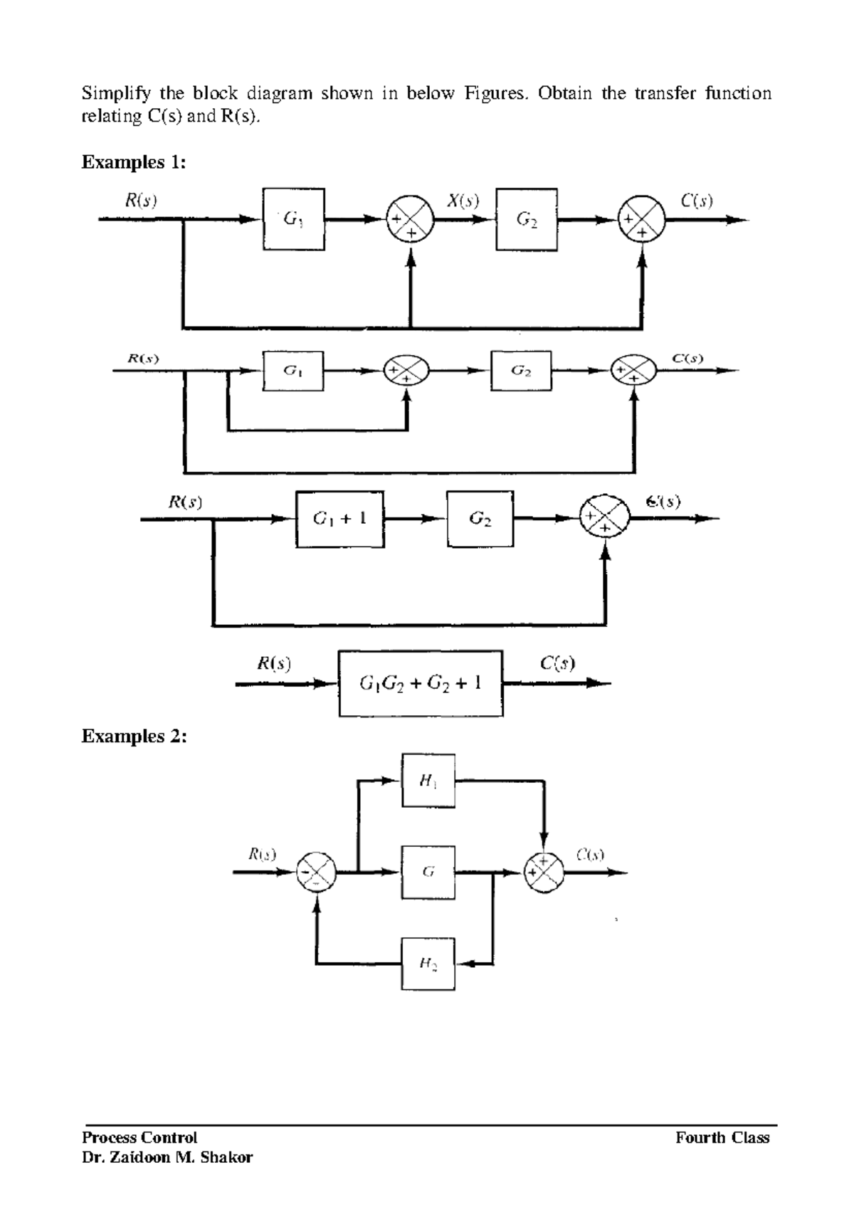 Lect 3 Extra Examples - Lectures of Process Control - Control systems - Process Control Fourth ...