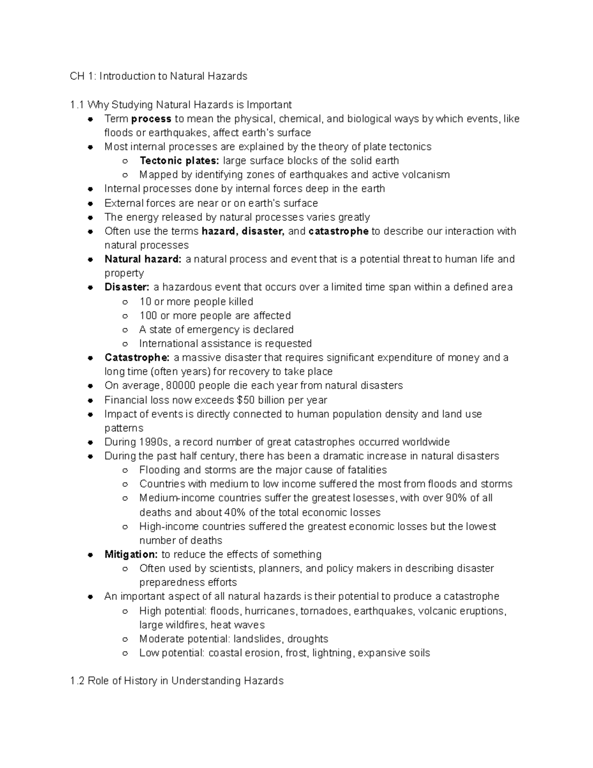 CH 1 Book Notes - Introduction to Natural Hazards - CH 1: Introduction ...