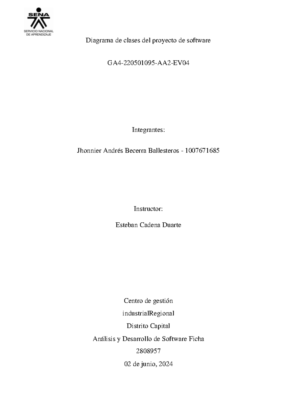 Diagrama de clases del proyecto de software GA4-220501095-AA2-EV04 - Diagrama de clases del ...