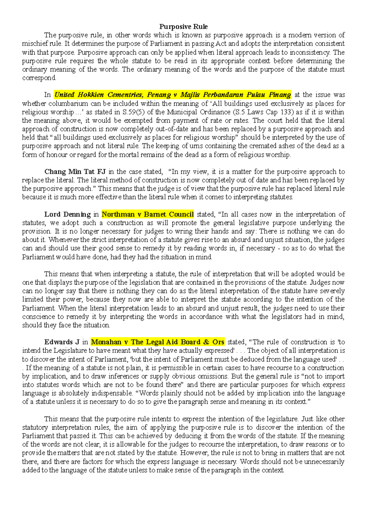 Purposive Rule (On of the rules Statutory Interpretation) - Purposive ...