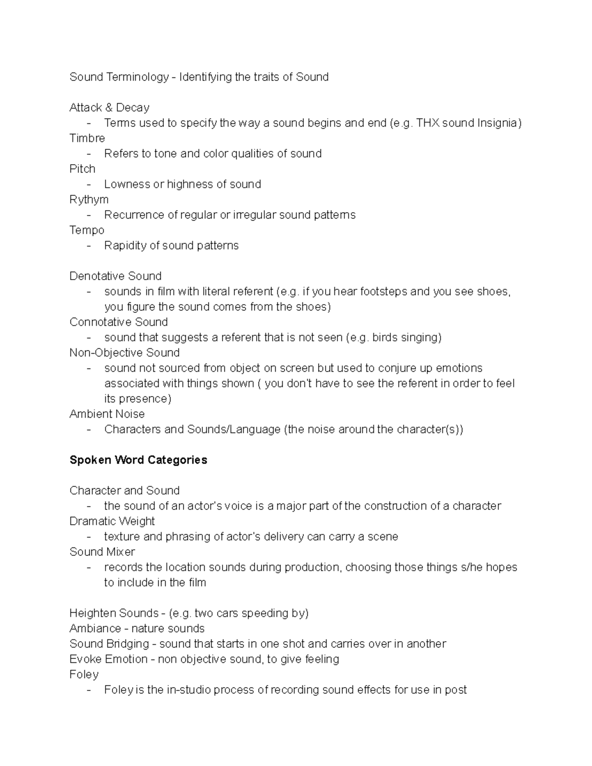 10-20-16 FTV1 Notes - Sound Terminology - Identifying the traits of ...