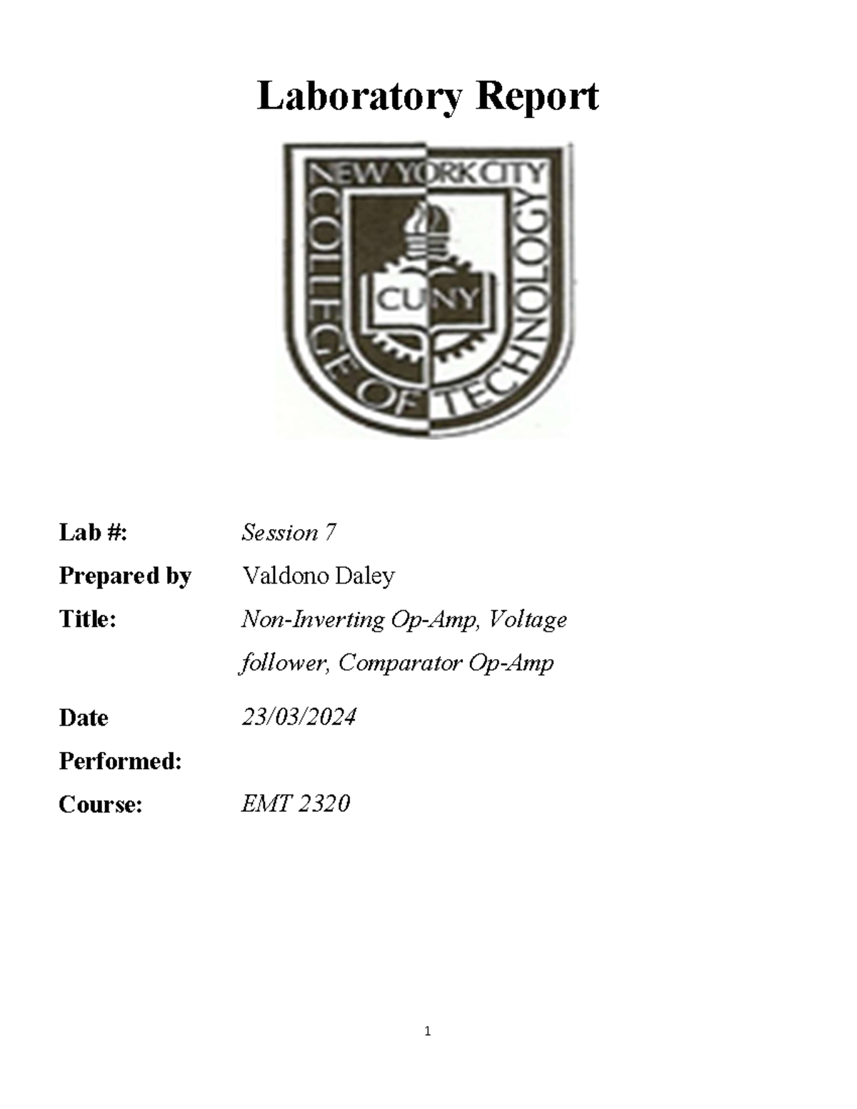 EMT non-inverting Voltage follower and Comparator Op-amp-1 - Laboratory ...