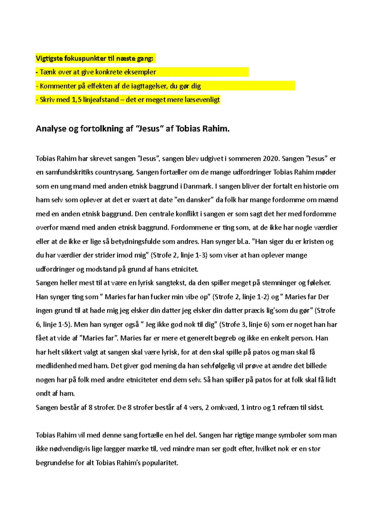 Analyse og fortolkning af Jesus af Tobias Rahim - Vigtigste fokuspunkter til næste gang: Tænk ...