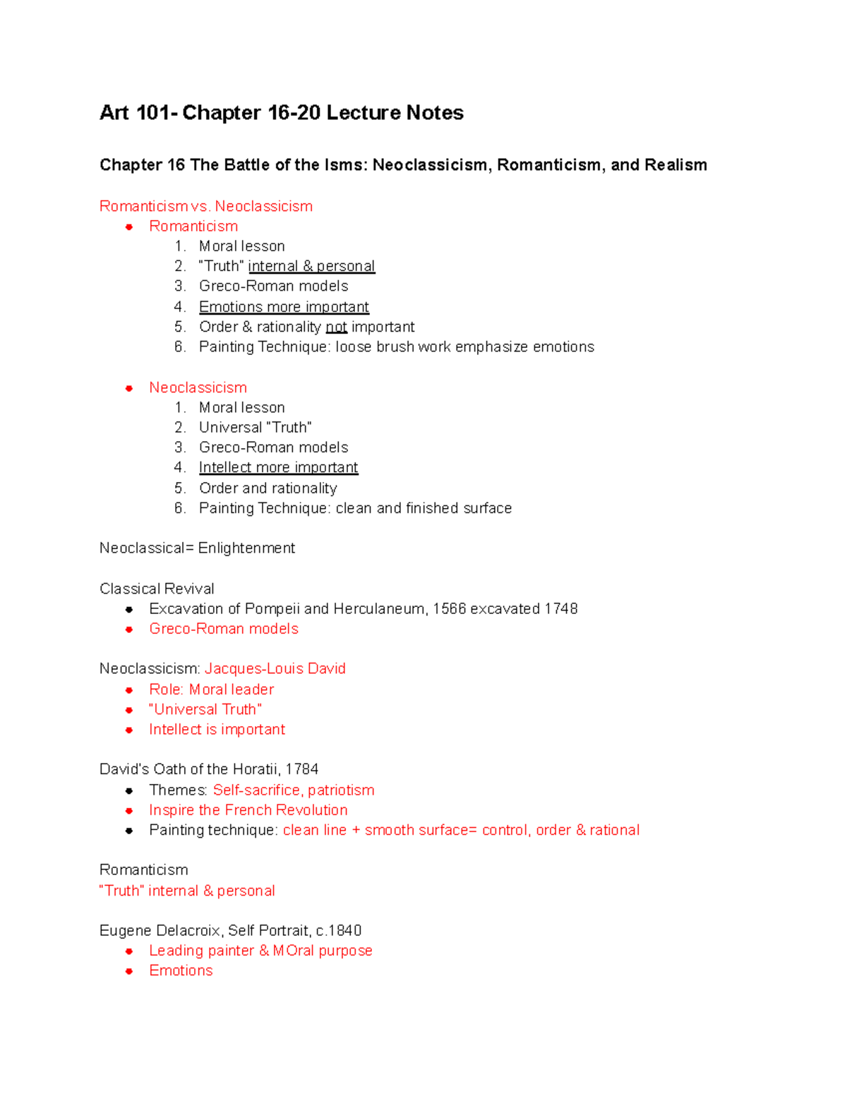 Art 101- Chapter 16-20 Lecture Notes - Art 101- Chapter 16-20 Lecture ...