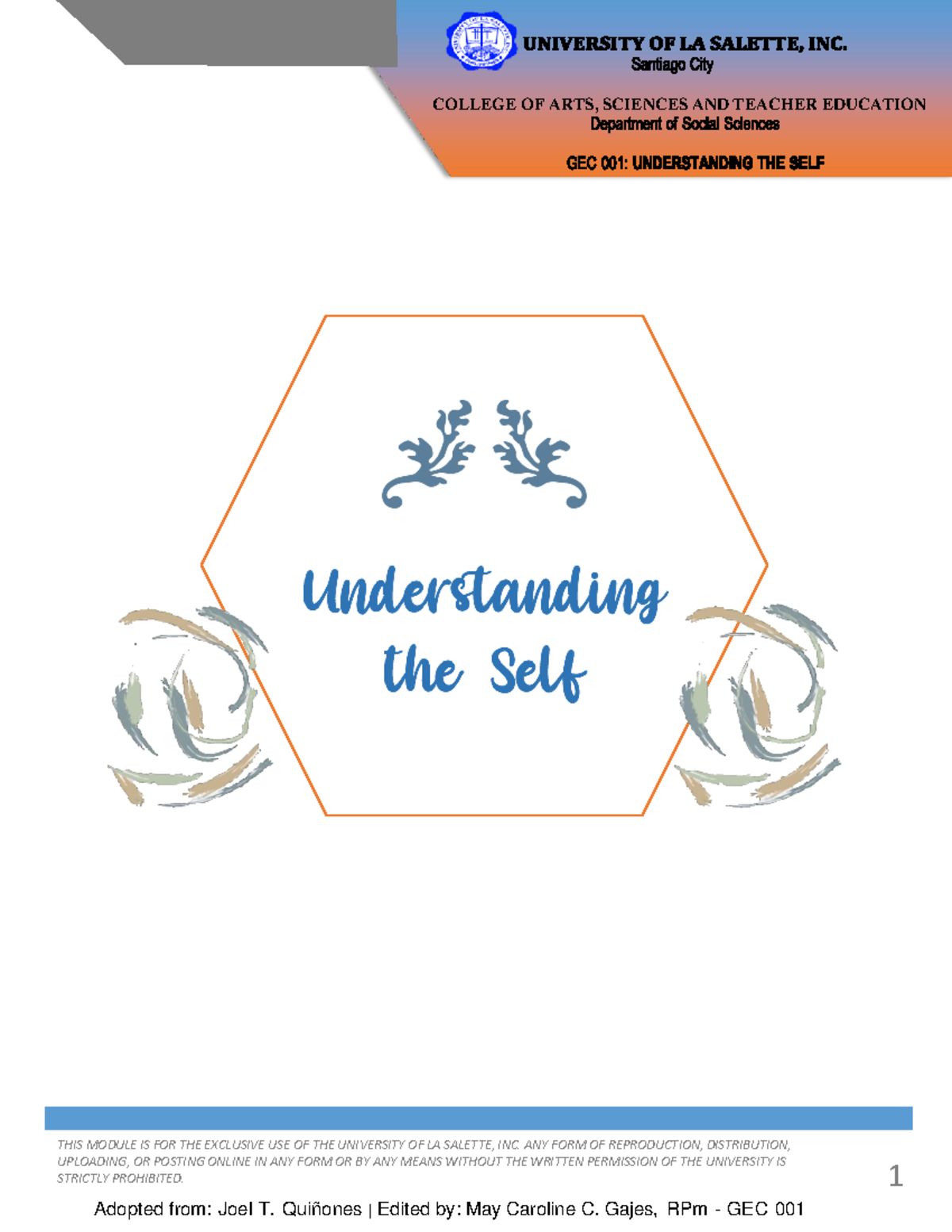 Module-1 - lecture notes - THIS MODULE IS FOR THE EXCLUSIVE USE OF THE ...