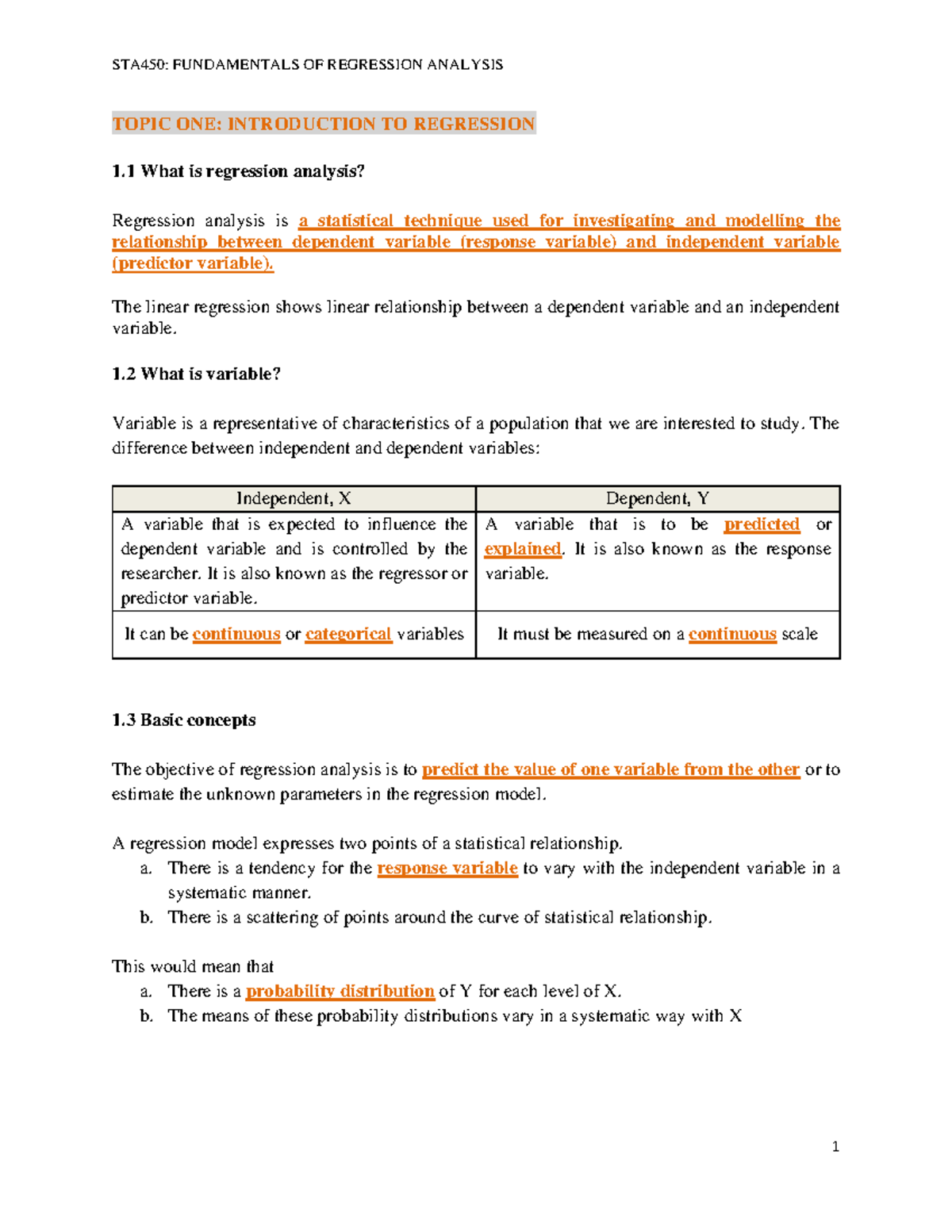 STA450 Topic 1 - Introduction - TOPIC ONE: INTRODUCTION TO REGRESSION 1 What is regression ...