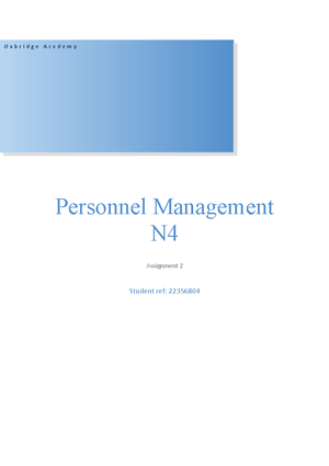 Personnel Management N4 Assignment 1 - Oxbridge Academy Personnel ...