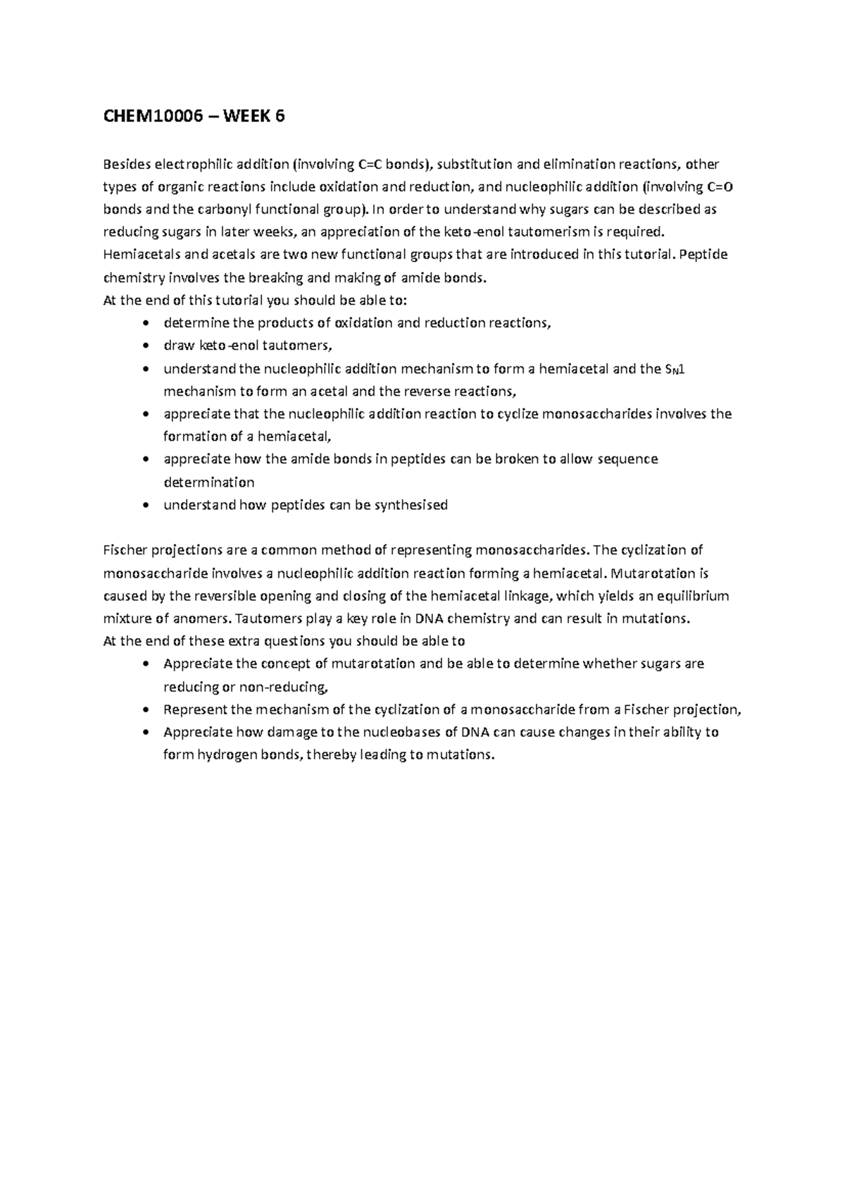 Week 6 Tutorial - CHEM10006 – WEEK 6 Besides electrophilic addition ...