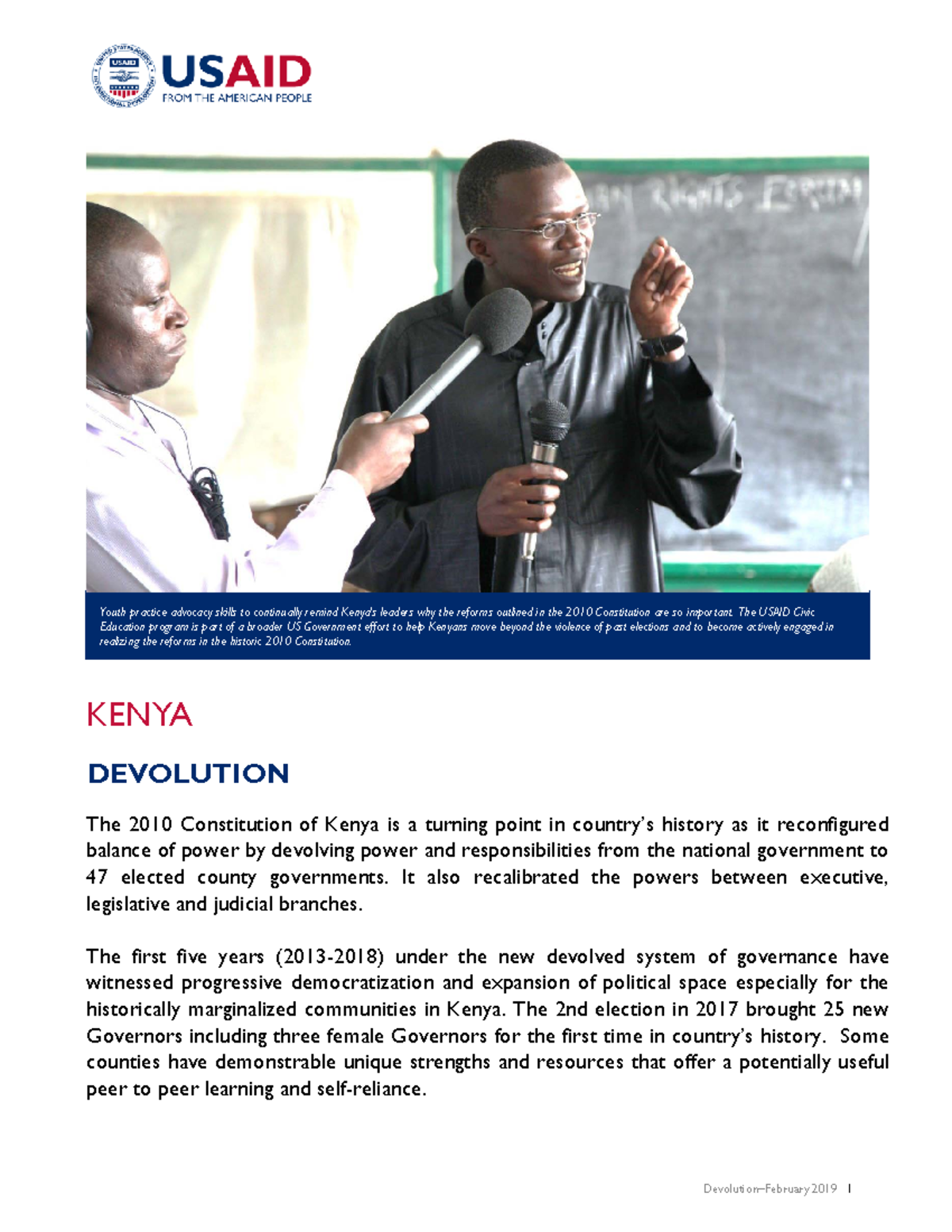 Devolution fact sheet 2019 - Devolution–February 2019 1 KENYA DEVOLUTION The 2010 Constitution ...