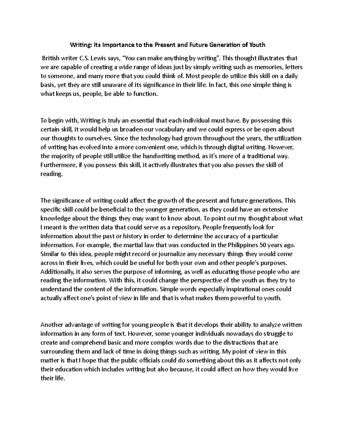 Formal composition 2 final output - Writing: Its Importance to the ...