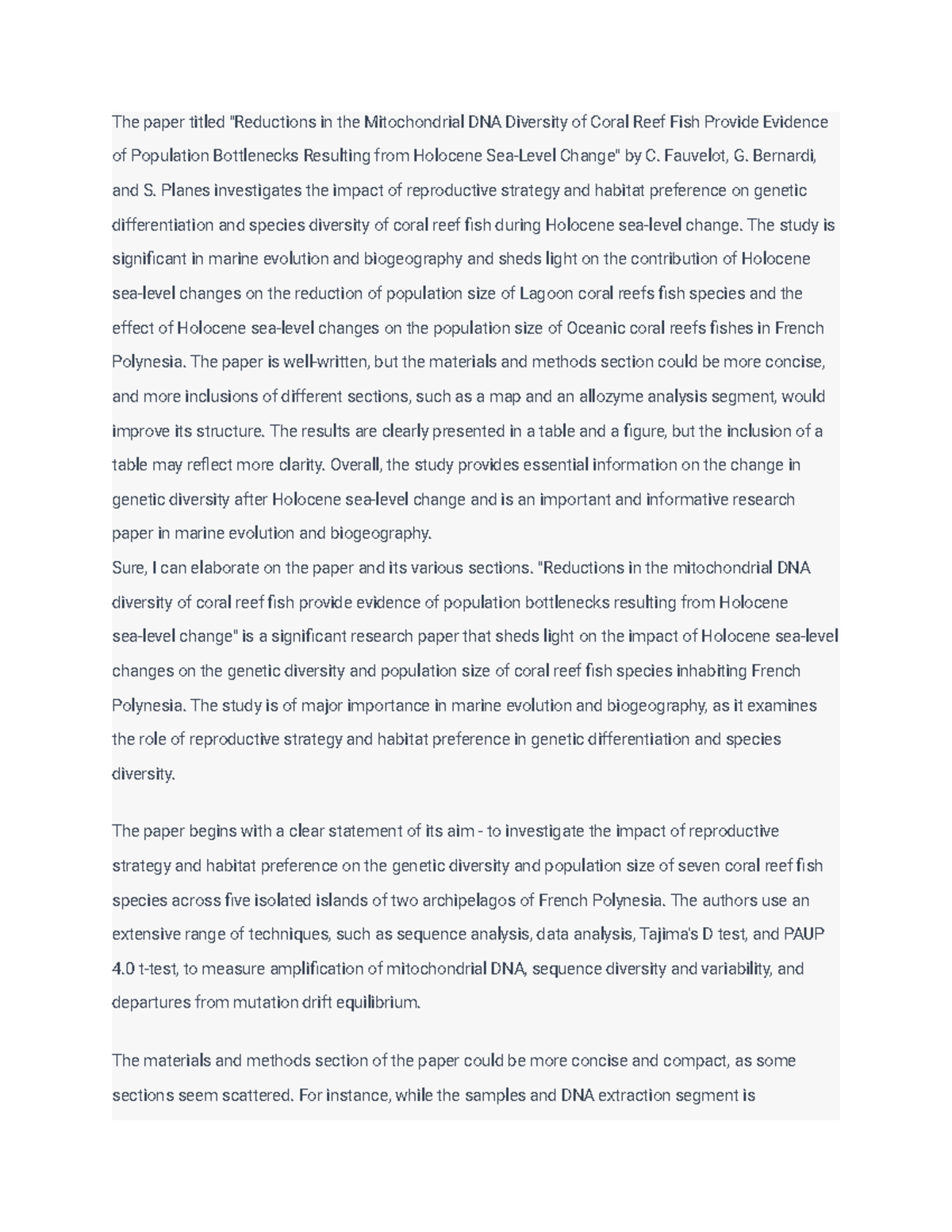 Marine biogeography paper critique based on a research paper - The ...